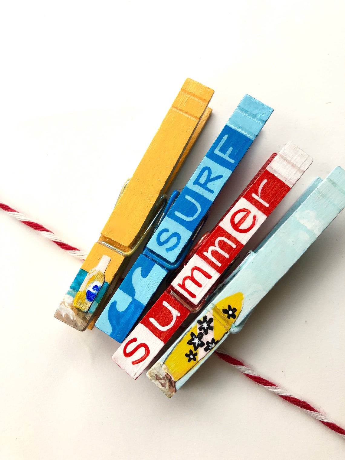 SUMMER CLOTHESPIN Magnet Hand Painted Clothespin Surf Board | Etsy