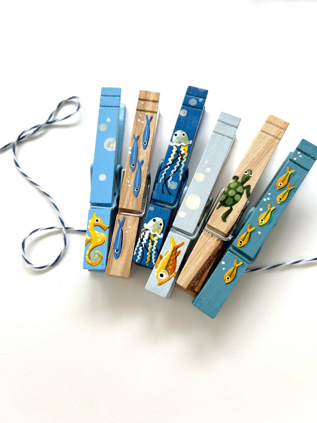 SEA CREATURE Clothespins Hand Painted Magnetic Wooden Clothespin ...