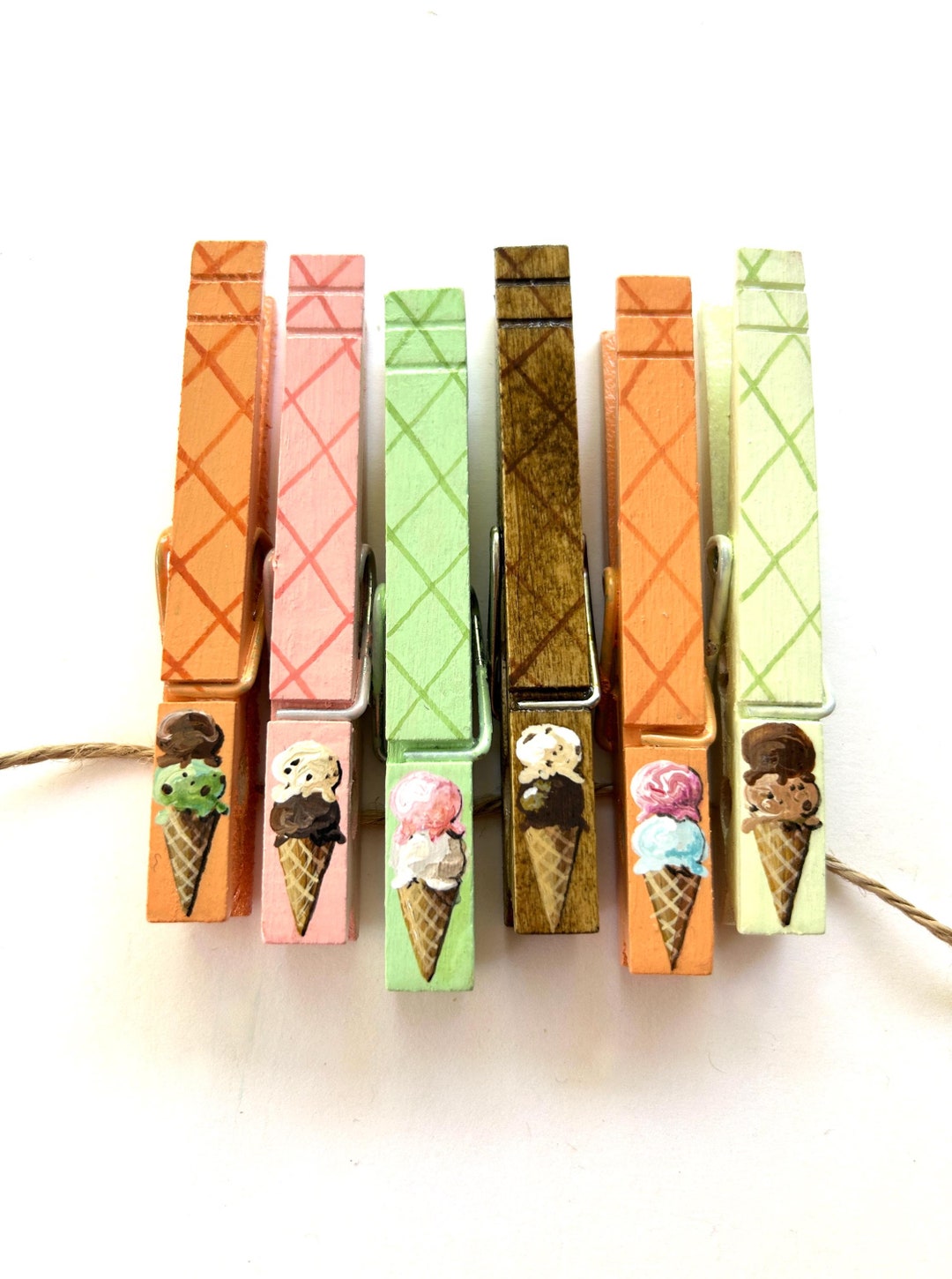 ICE CREAM CONES Clothespin Magnets Hand Painted Ice Cream Party Favor ...