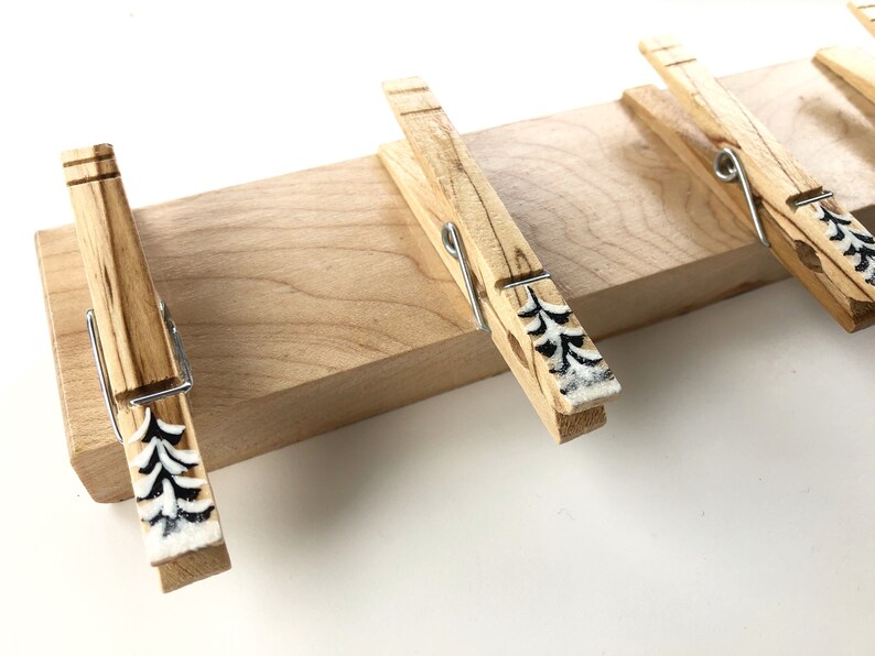 Winter Trees Clothespin Rack Painted Wooden Organizer Rack | Etsy