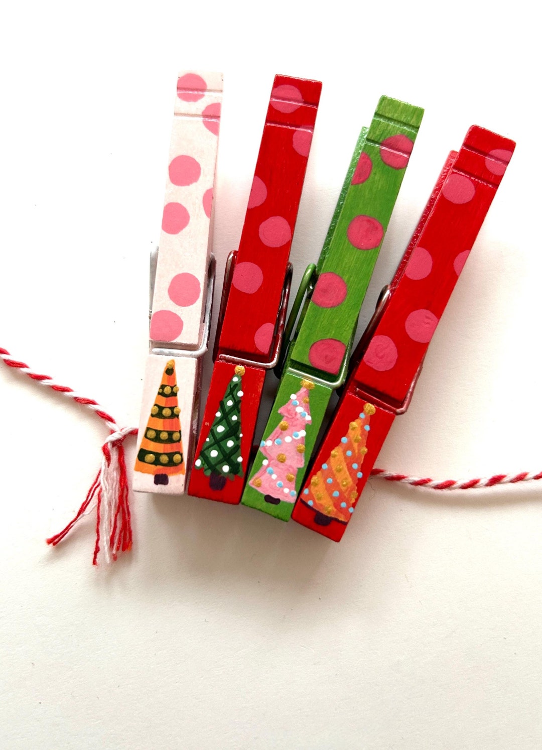 Christmas Trees Clothespins Hand Painted Magnetic Christmas Clothespins ...