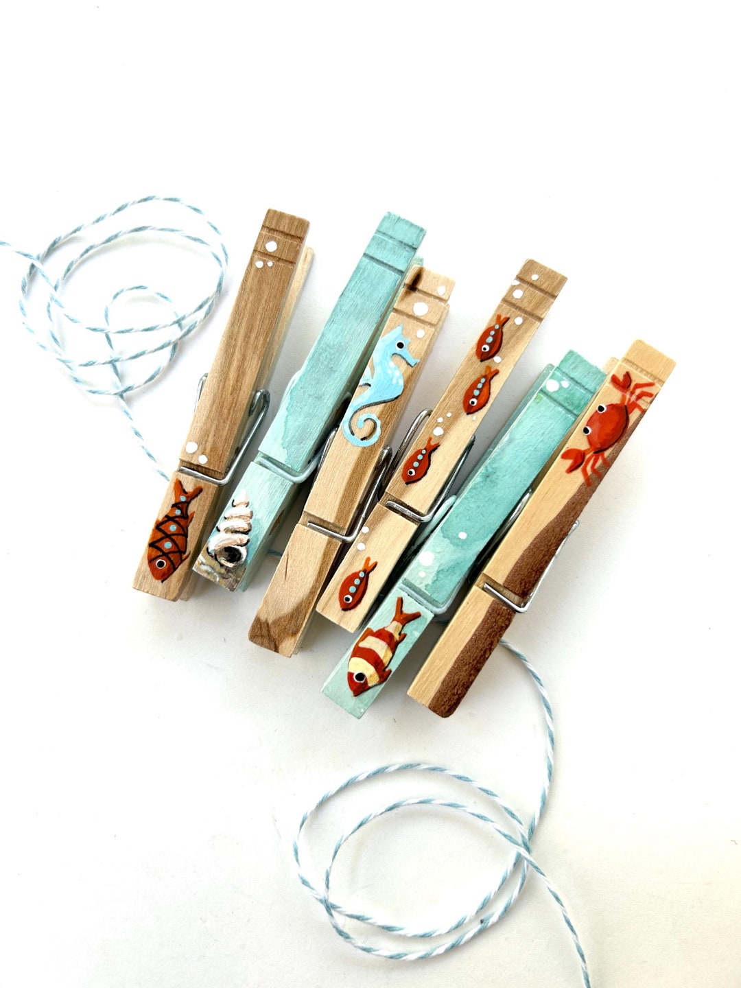 SEA CREATURE Clothespins Hand Painted Magnetic Clothespin Seahorse ...