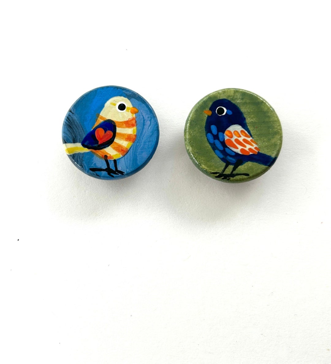 BIRD Magnets Hand Painted Magnet Set Tiny Painting One of a Kind Bird ...
