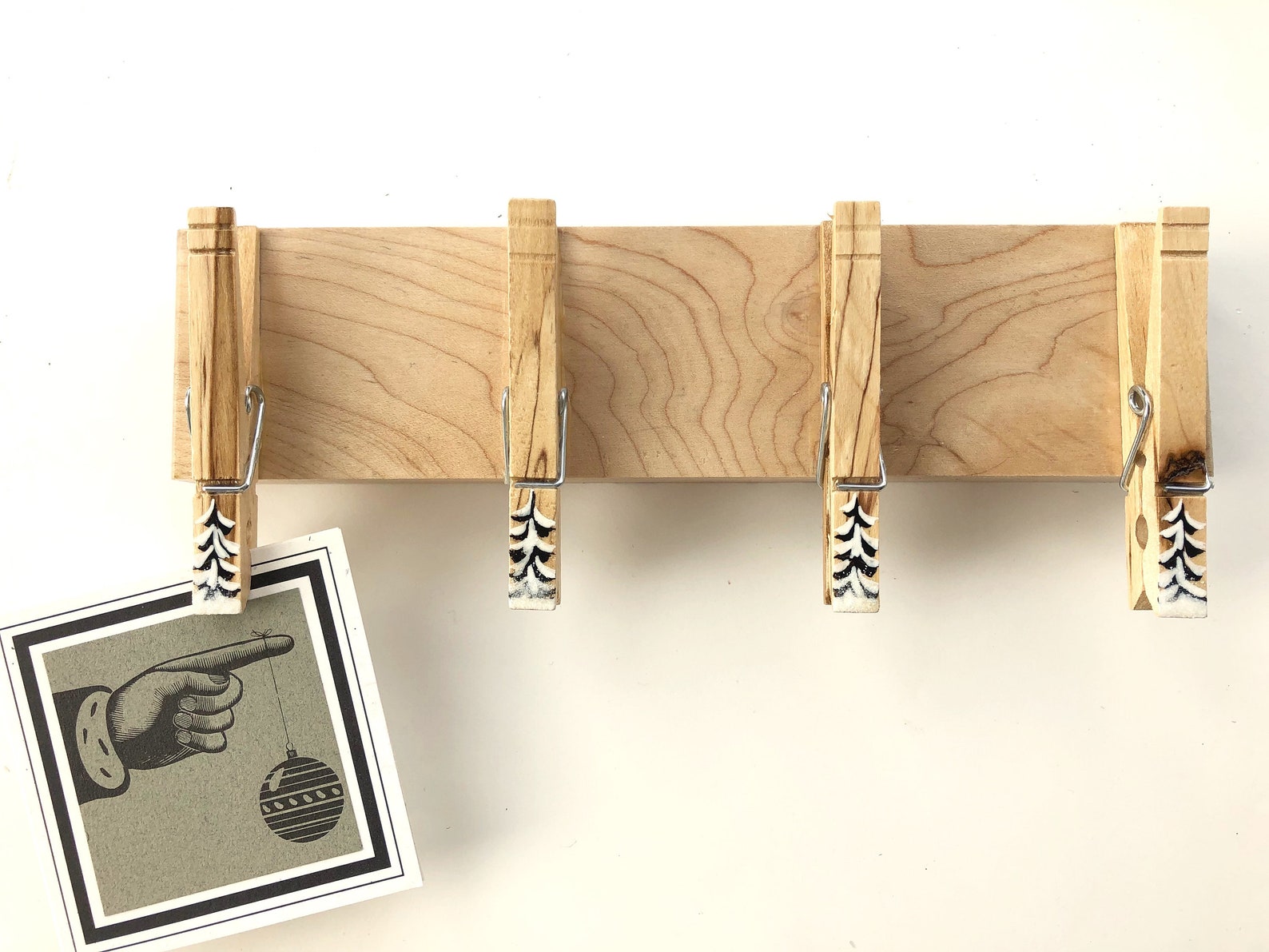 Winter Trees Clothespin Rack Painted Wooden Organizer Rack | Etsy