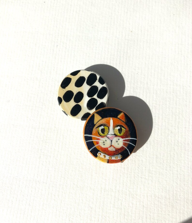 CAT MAGNETS Hand Painted Magnet Set Orange Tabby Cat Green - Etsy