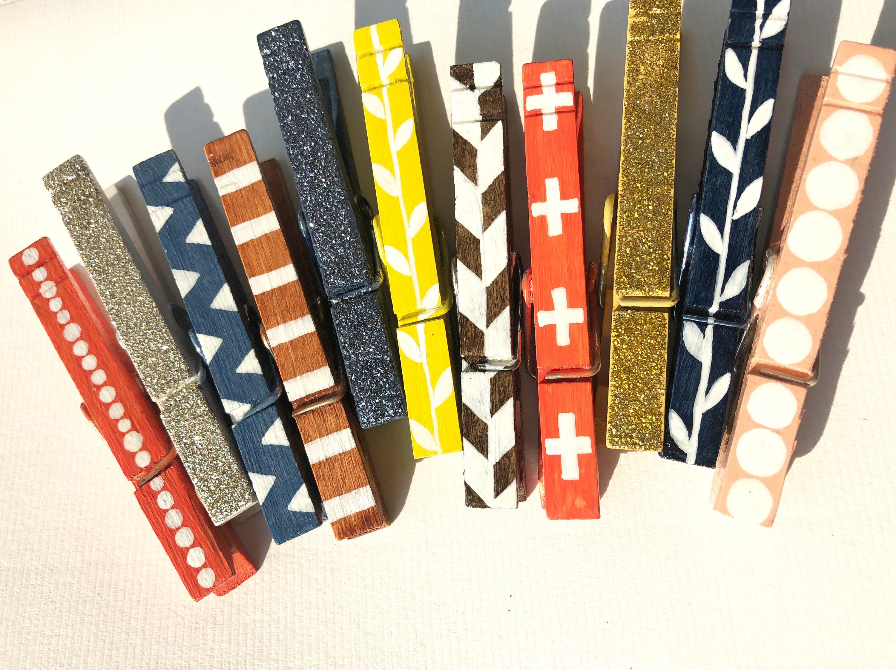 PATTERNED CLOTHESPINS Hand Painted Magnets Scandinavian | Etsy