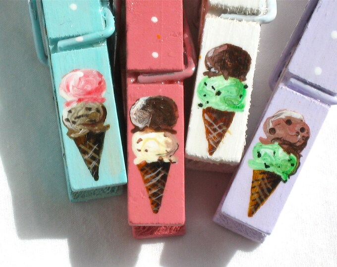 ICE CREAM CONES Pastels Hand Painted Magnetic Clothespin Set - Etsy