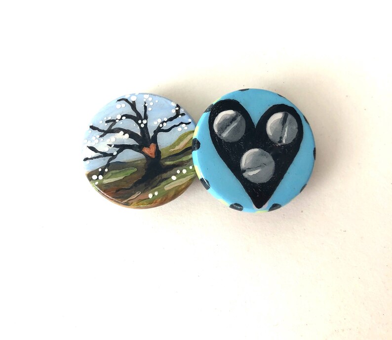 TREE & SCREWY HEART Hand Painted Magnet Set Screwed - Etsy