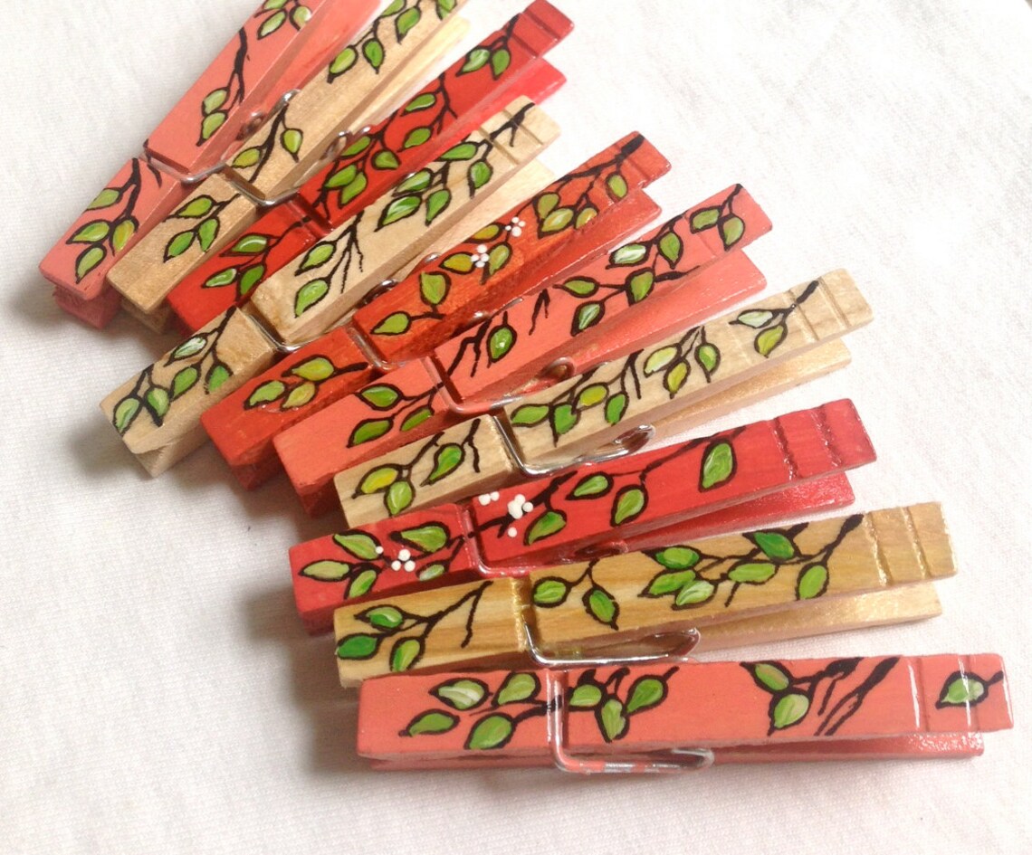 CHERRY BLOSSOM CLOTHESPIN Magnets Hand Painted Salmon Pink | Etsy