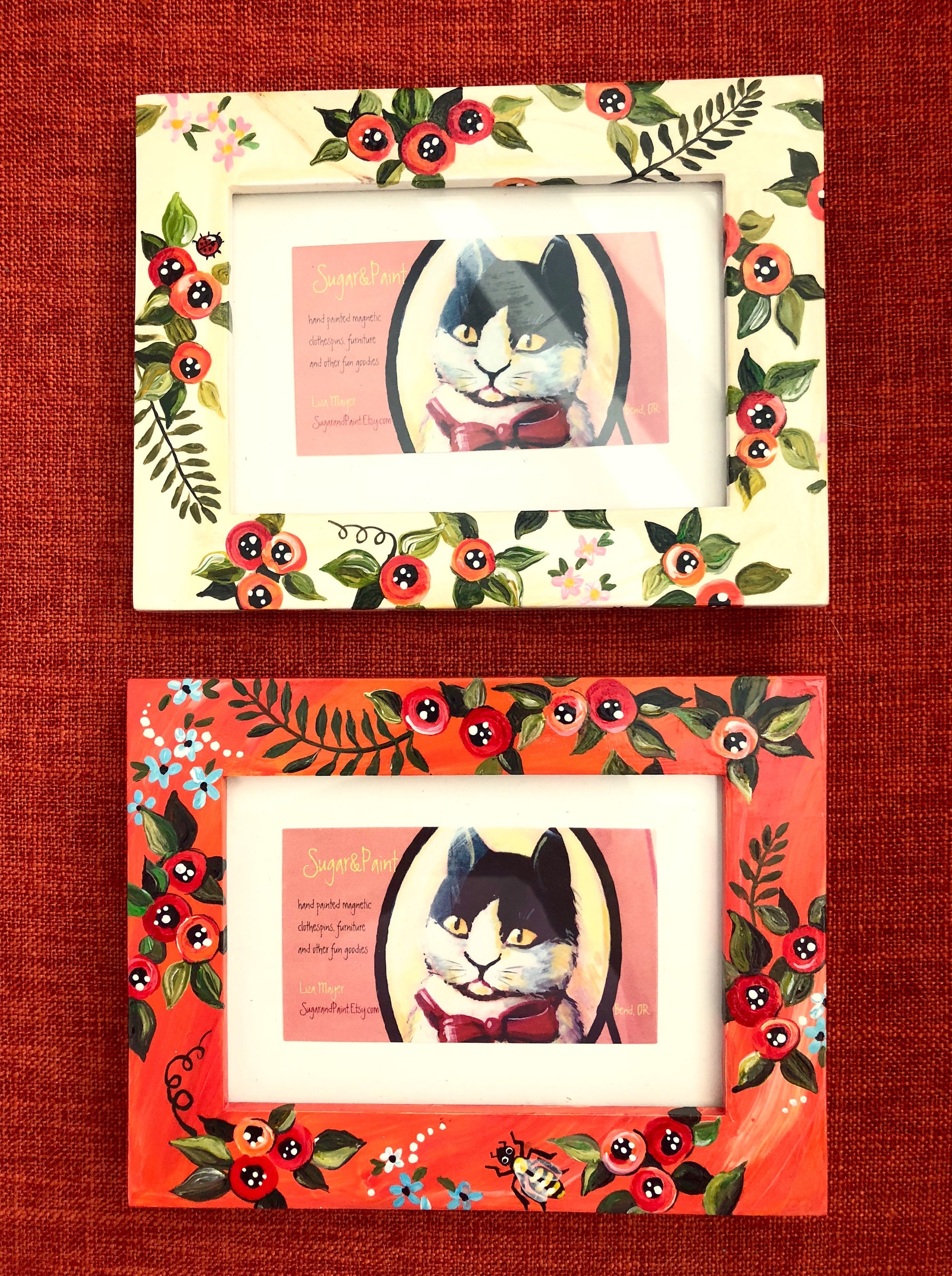 FLOWER PICTURE FRAME 3 1/2x5 Hand Painted White Orange Pink | Etsy