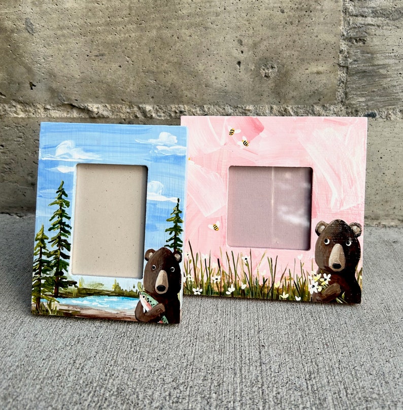 Brown Bear Painted Picture Frame Baby Girl Nursery Decor - Etsy