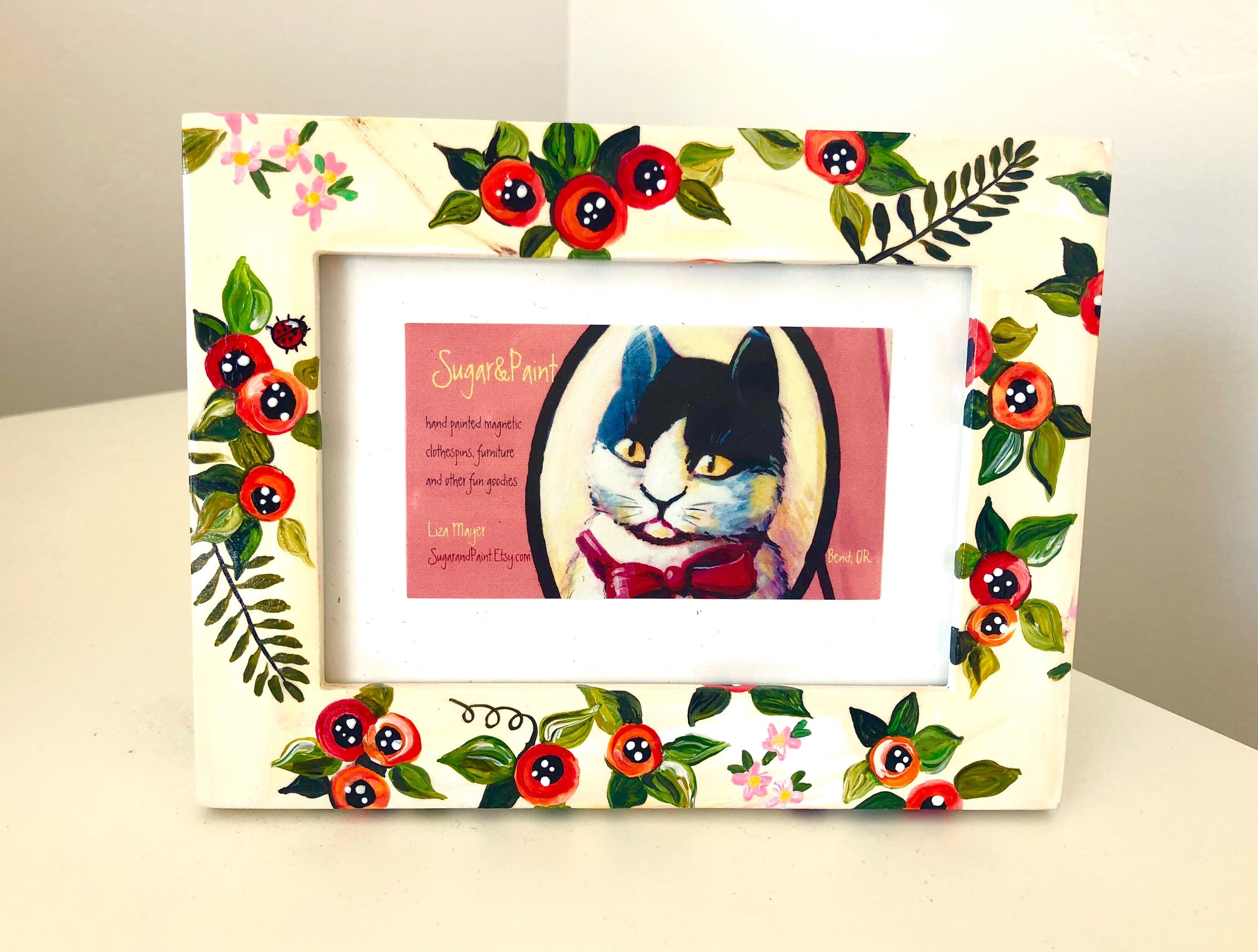 FLOWER PICTURE FRAME 3 1/2x5 Hand Painted White Orange Pink | Etsy