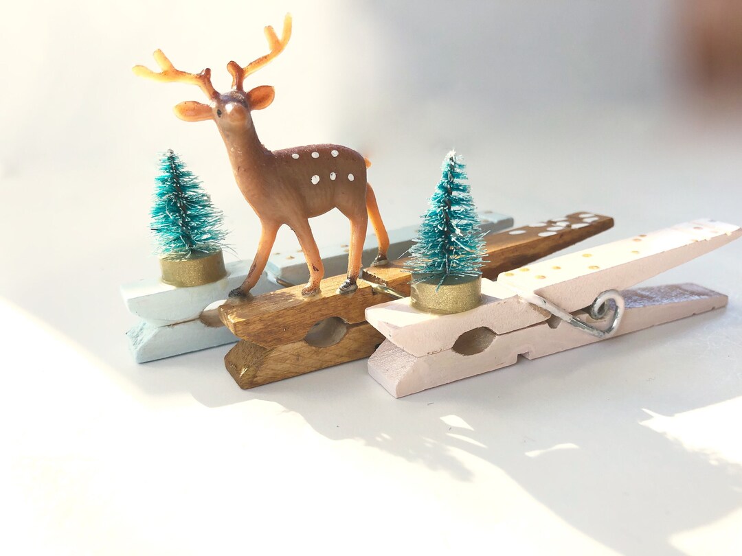 DEER CLOTHESPIN Tree Clothespin Gift Topper Christmas Clothespins Baby ...