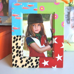 PAINTED PICTURE FRAME Kids Room Decor Fun Patterns Animal Print Stars ...