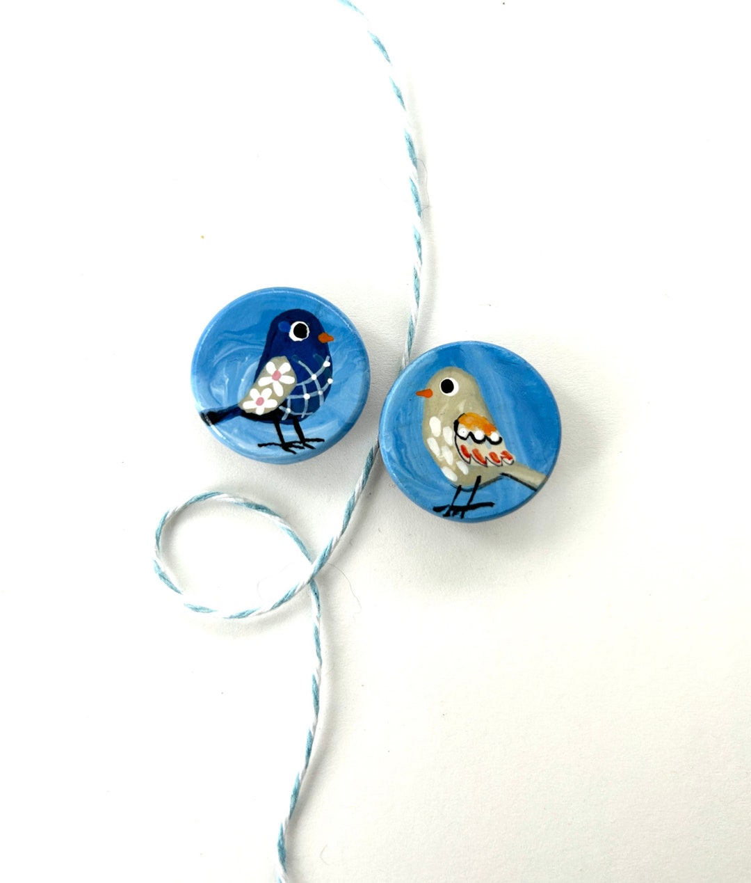 BIRD Magnets Hand Painted Magnet Set Tiny Painting One of a Kind Bird ...