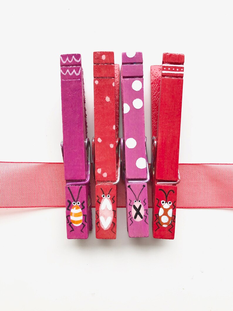 Love Bug Clothespins: Hand Painted Beetle Magnets, Set of 4 - Etsy