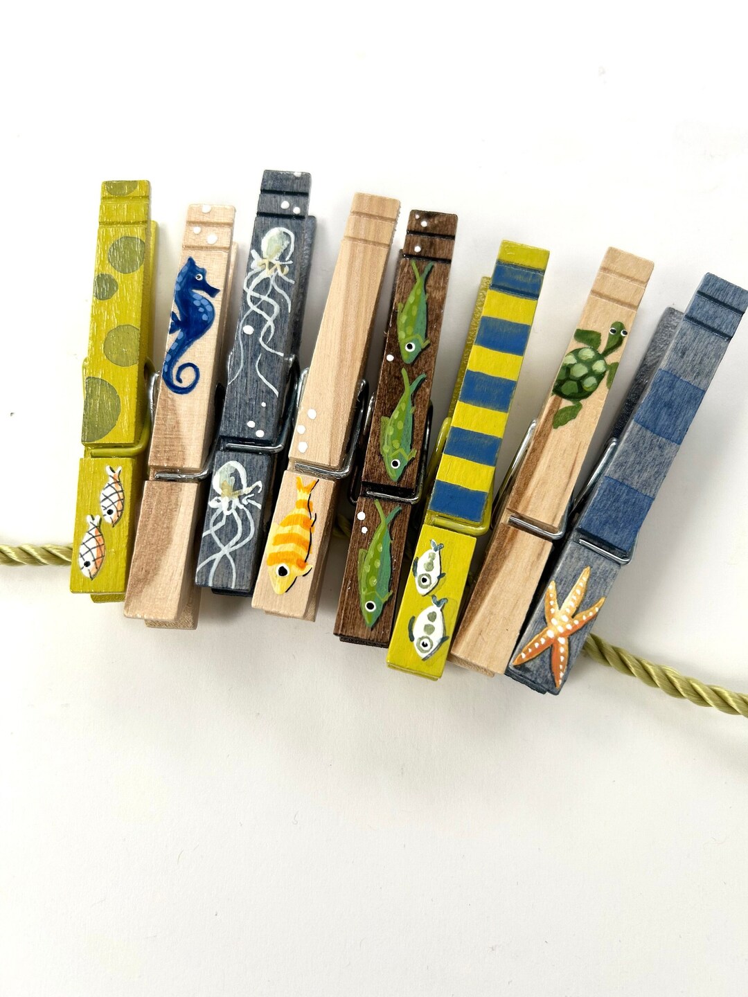 SEA CREATURE Clothespins Hand Painted Magnetic Wooden Clothespin ...