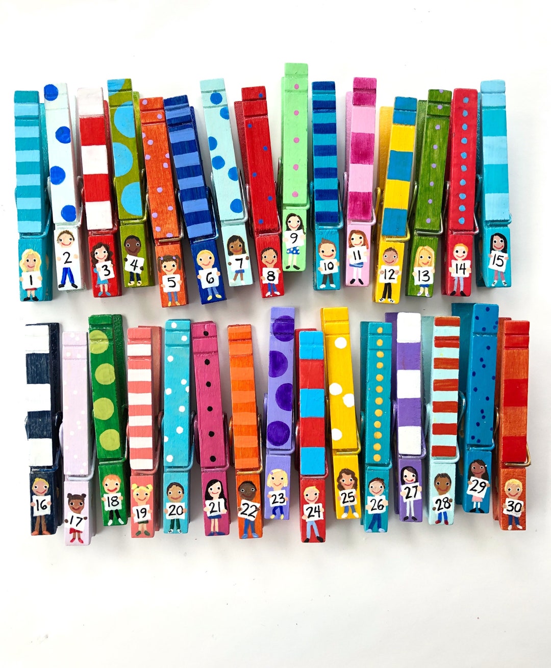 Student Clothespins Hand Painted Numbered Classroom Clothespins ...
