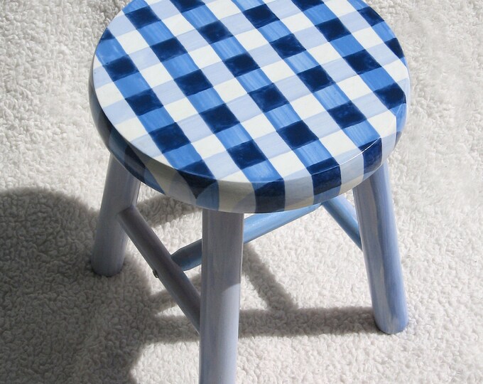 BLUE GINGHAM STOOL Childrens Hand Painted Stool - Etsy