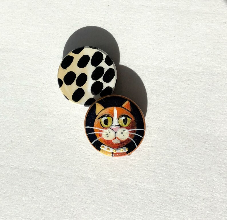 CAT MAGNETS Hand Painted Magnet Set Orange Tabby Cat Green | Etsy