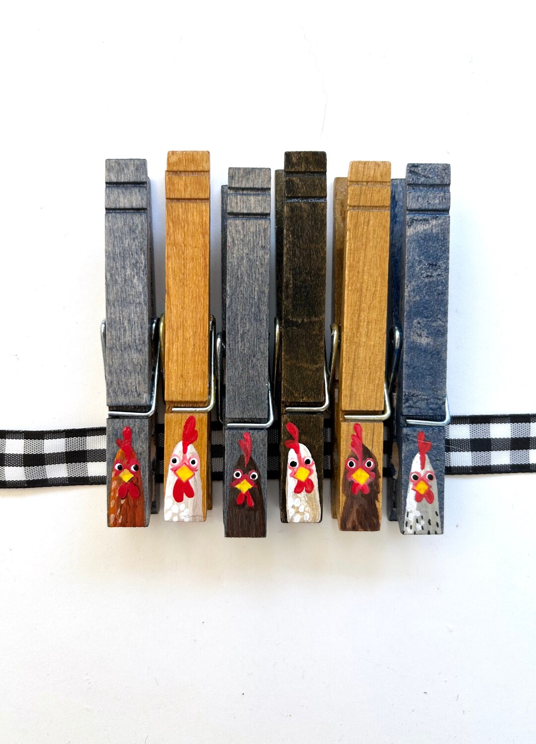 CHICKEN CLOTHESPIN Magnets Hand Painted Chicken Photo Holders Farm ...