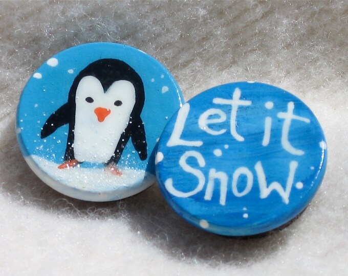 PENGUIN Magnet Hand Painted Magnet Set Let It Snow Christmas Magnet ...