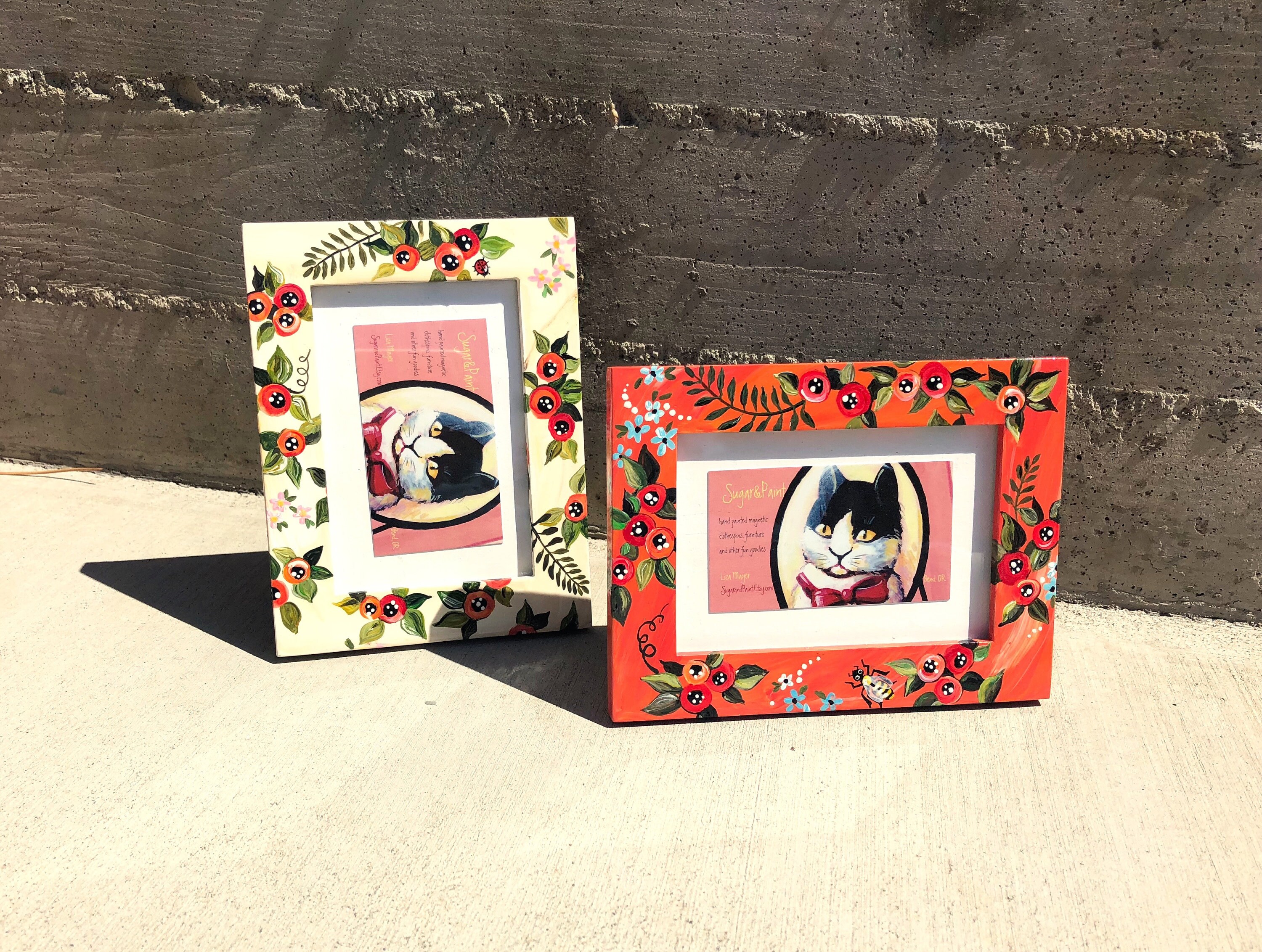 FLOWER PICTURE FRAME 3 1/2x5 Hand Painted White Orange Pink | Etsy