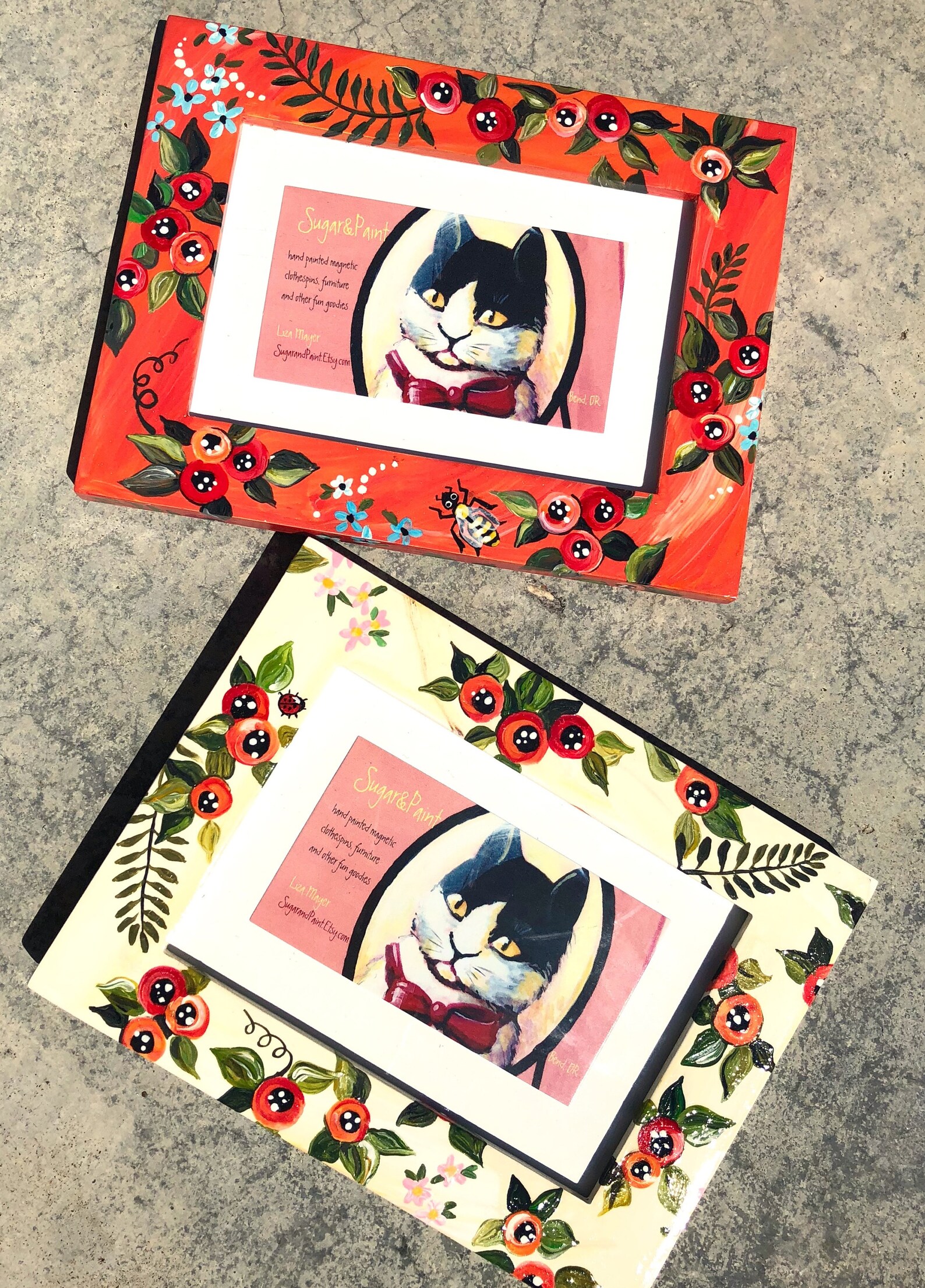 FLOWER PICTURE FRAME 3 1/2x5 Hand Painted White Orange Pink | Etsy