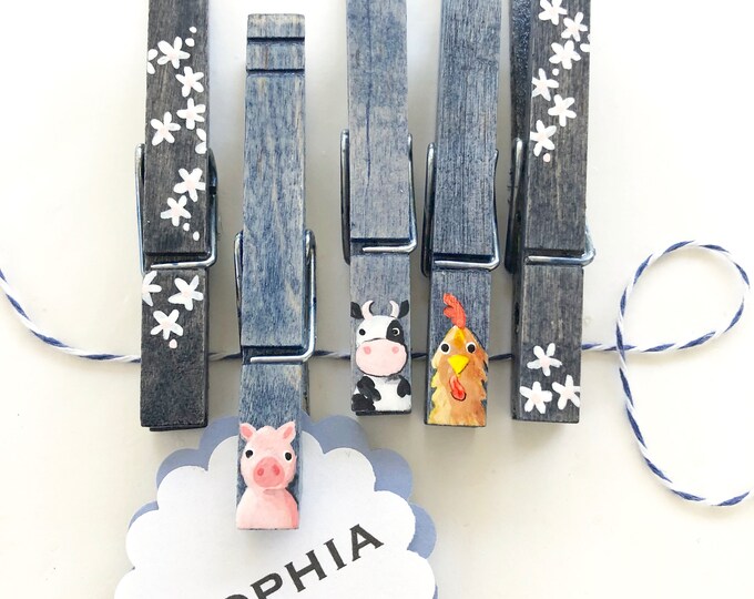 FARM ANIMAL CLOTHESPINS Painted Clothespins Cow Pig Chicken Magnets ...
