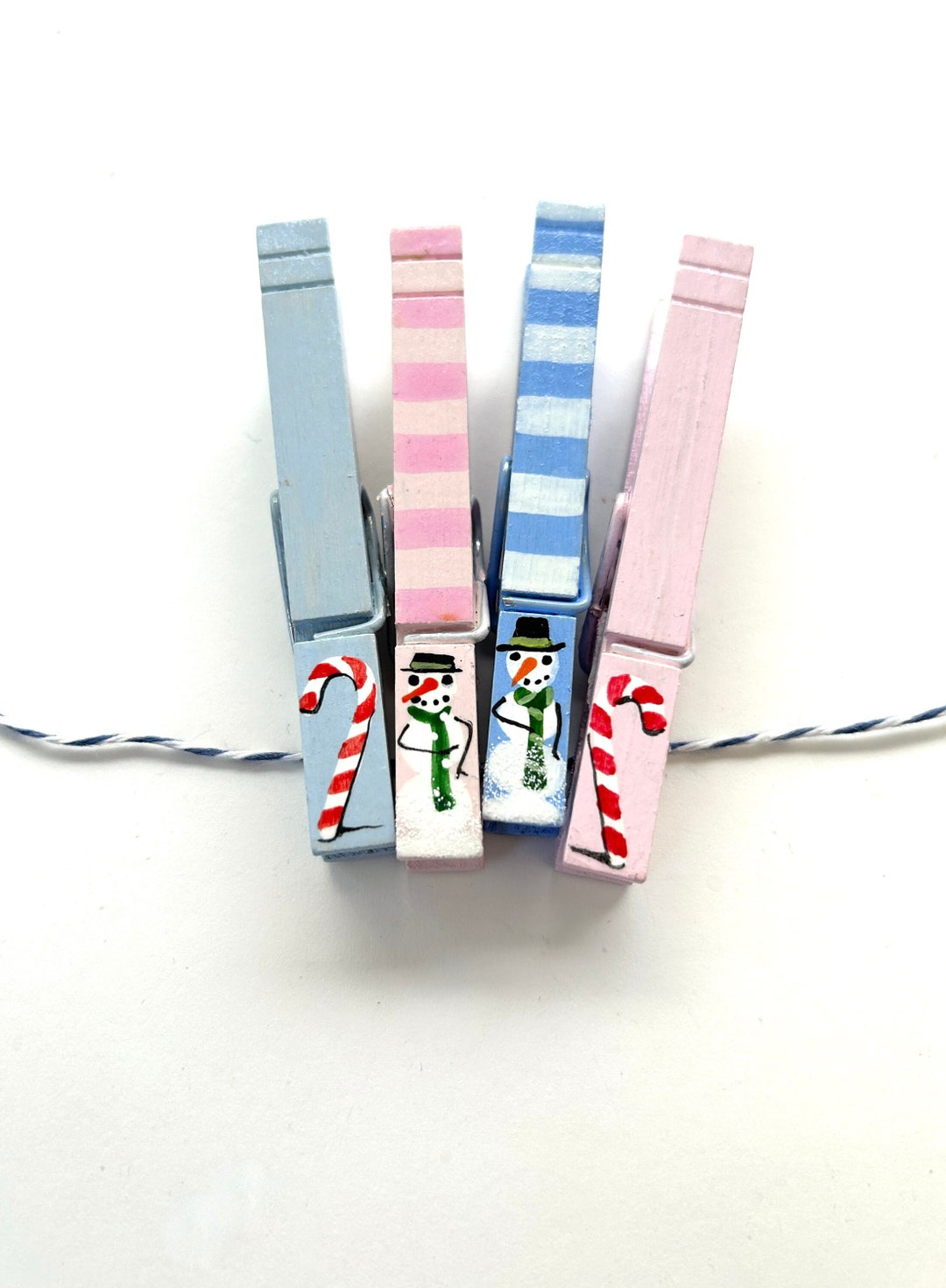 Snowman and Candy Cane Clothespin Hand Painted Magnetic Clothespins ...