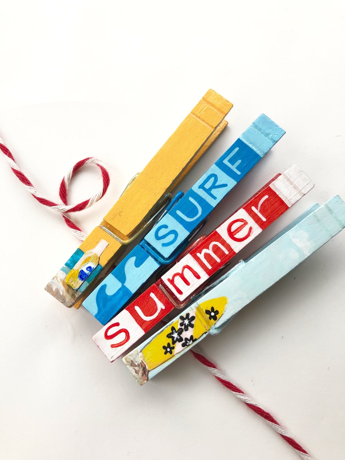 SUMMER CLOTHESPIN Magnet Hand Painted Clothespin Surf Board | Etsy