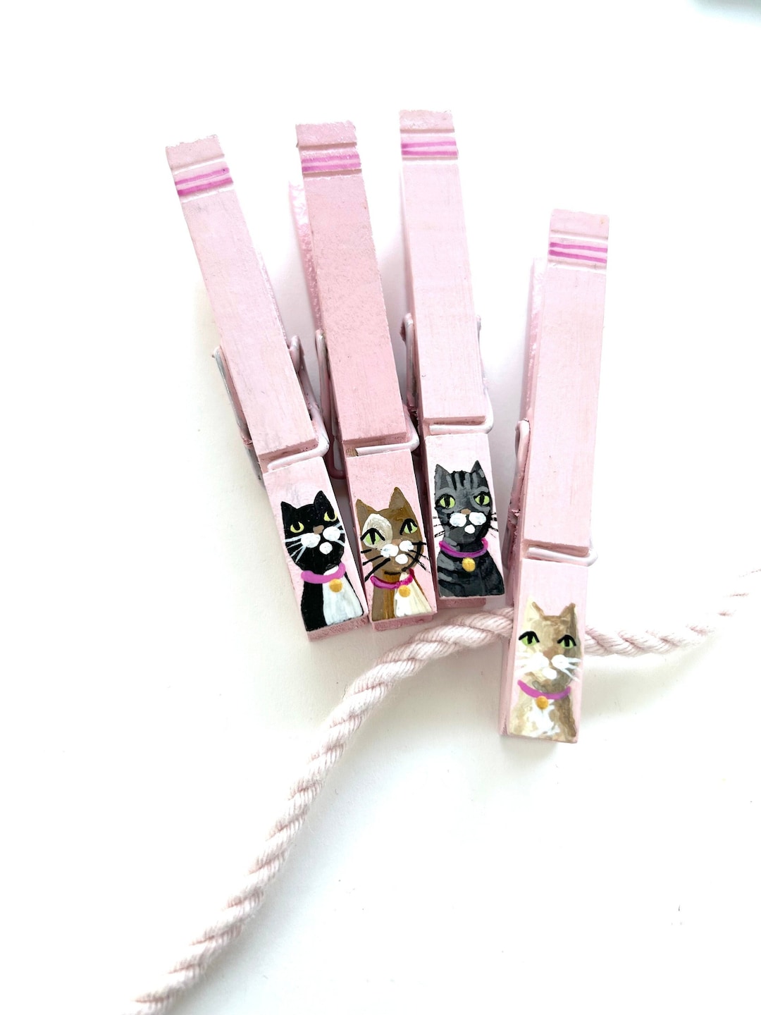 CAT CLOTHESPINS Hand Painted Clothespin Magnet Cat Chip Clip Black and ...