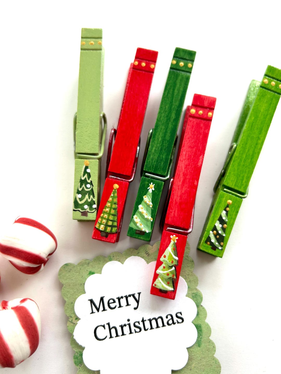 Christmas Trees Clothespins Hand Painted Magnetic Christmas Clothespins ...