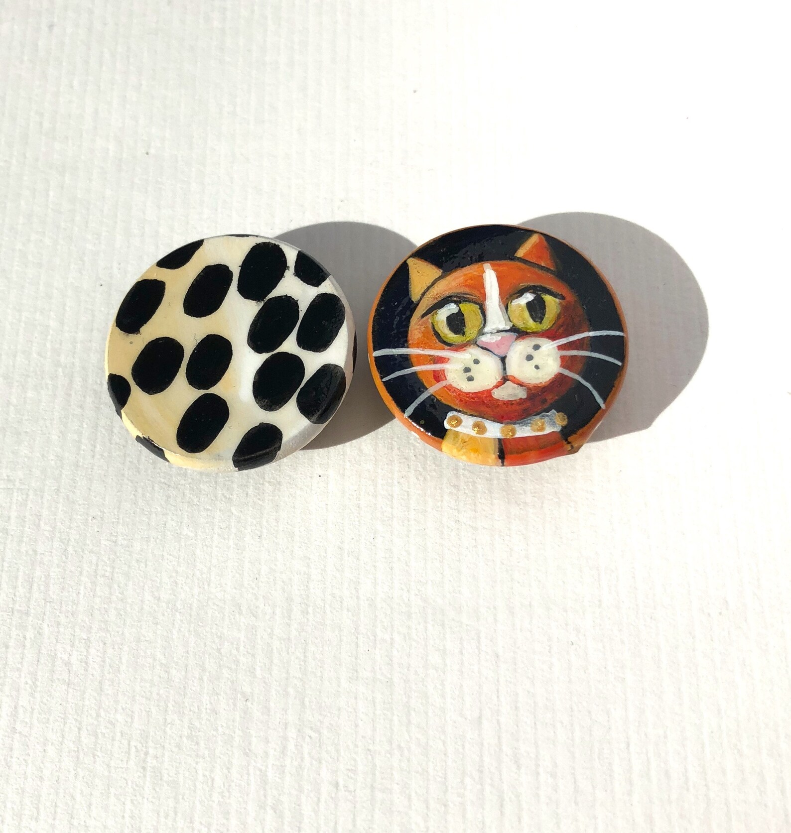 CAT MAGNETS Hand Painted Magnet Set Orange Tabby Cat Green | Etsy