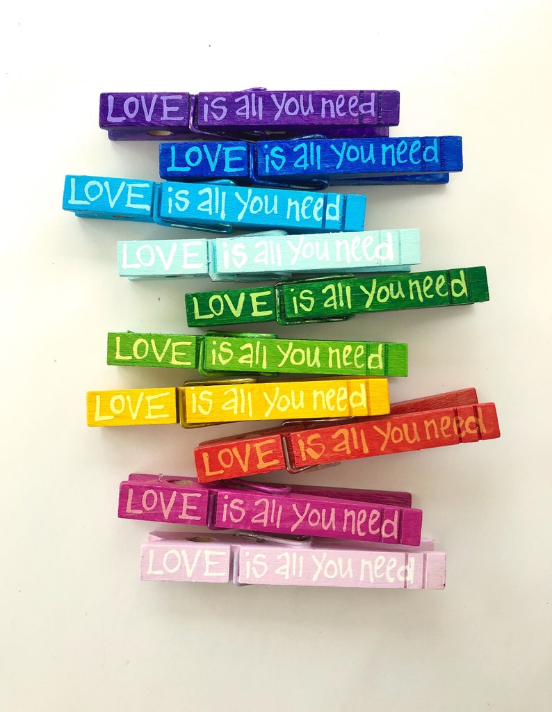 LOVE is All You Need Clothespins Gay Pride Beatles Hand - Etsy