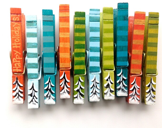 CHRISTMAS CLOTHESPINS Hand Painted Magnetic Clothespins Card - Etsy