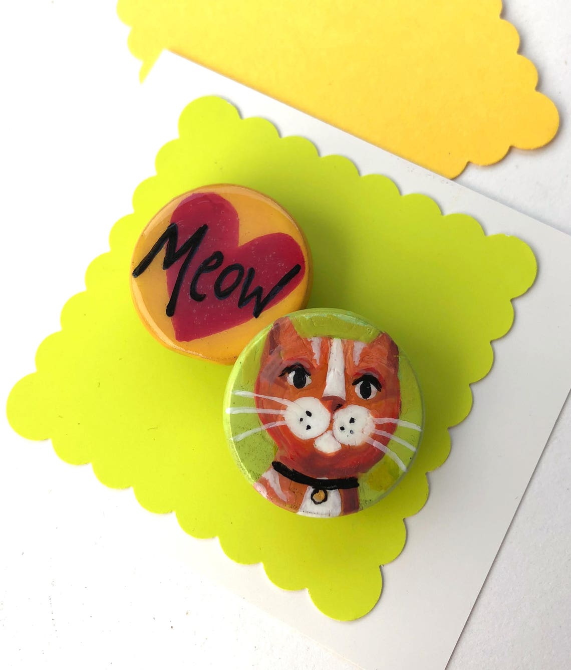 CAT MAGNET Cat's Meow Hand Painted Magnet Set Orange Tabby | Etsy