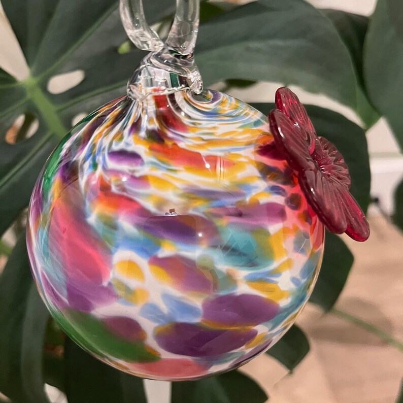 Handblown Round Glass Hummingbird Feeder - Opaque Confetti - Etsy