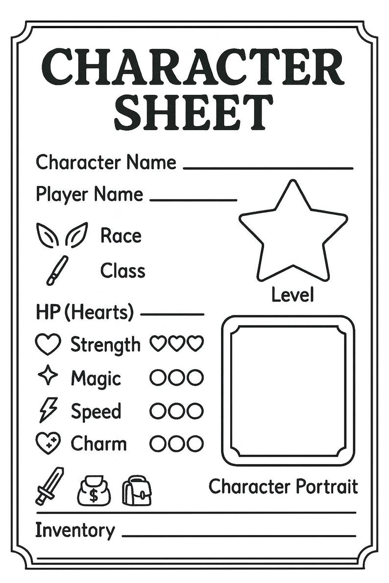 Kids’ Dungeons & Dragons Character Sheet – Printable Digital Download ...