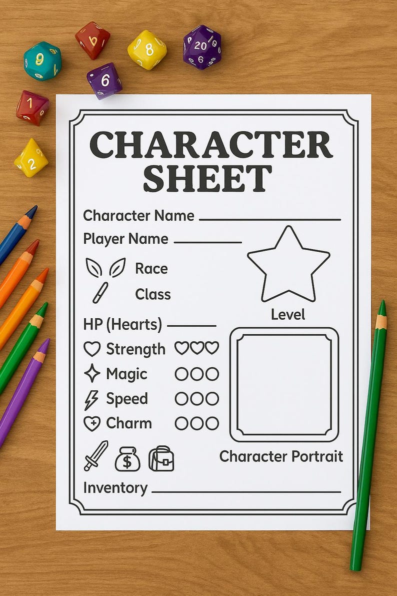 Kids’ Dungeons & Dragons Character Sheet – Printable Digital Download ...