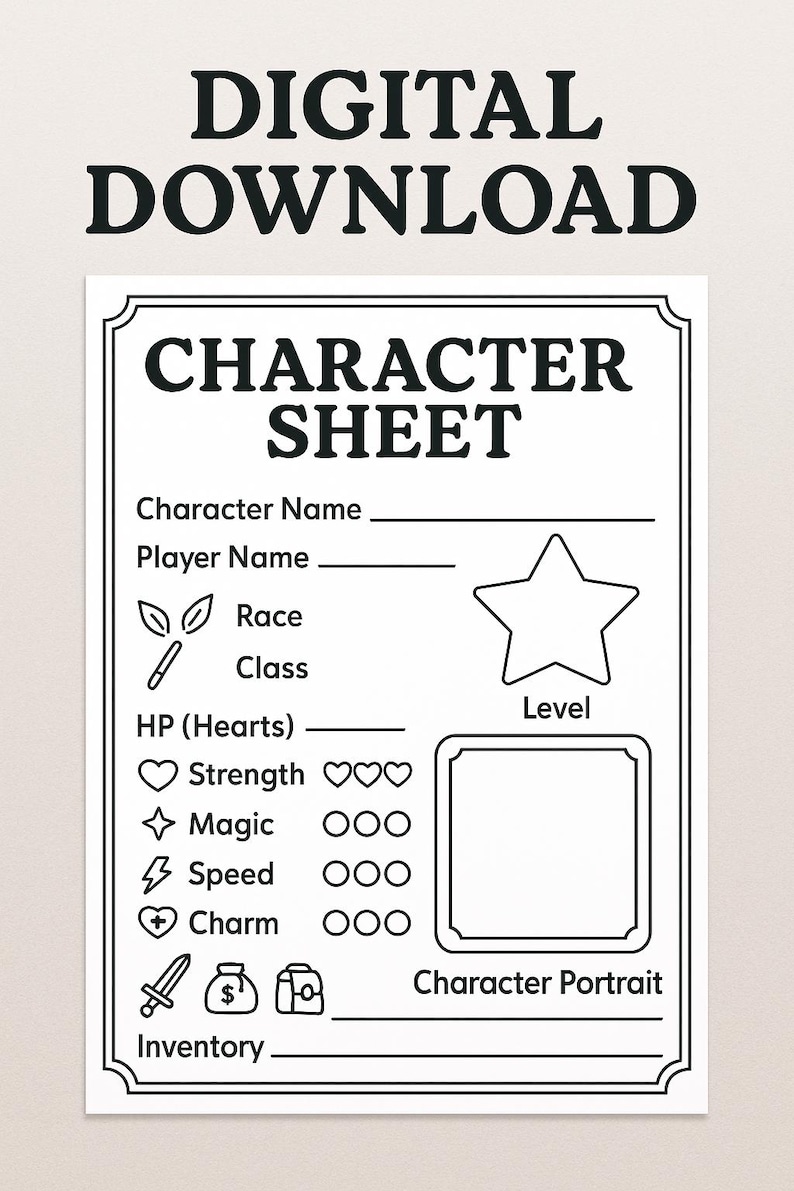 Kids’ Dungeons & Dragons Character Sheet – Printable Digital Download ...