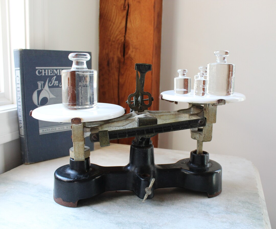 Antique Balance Scale - Milk Glass Plates - Central Scientific ...