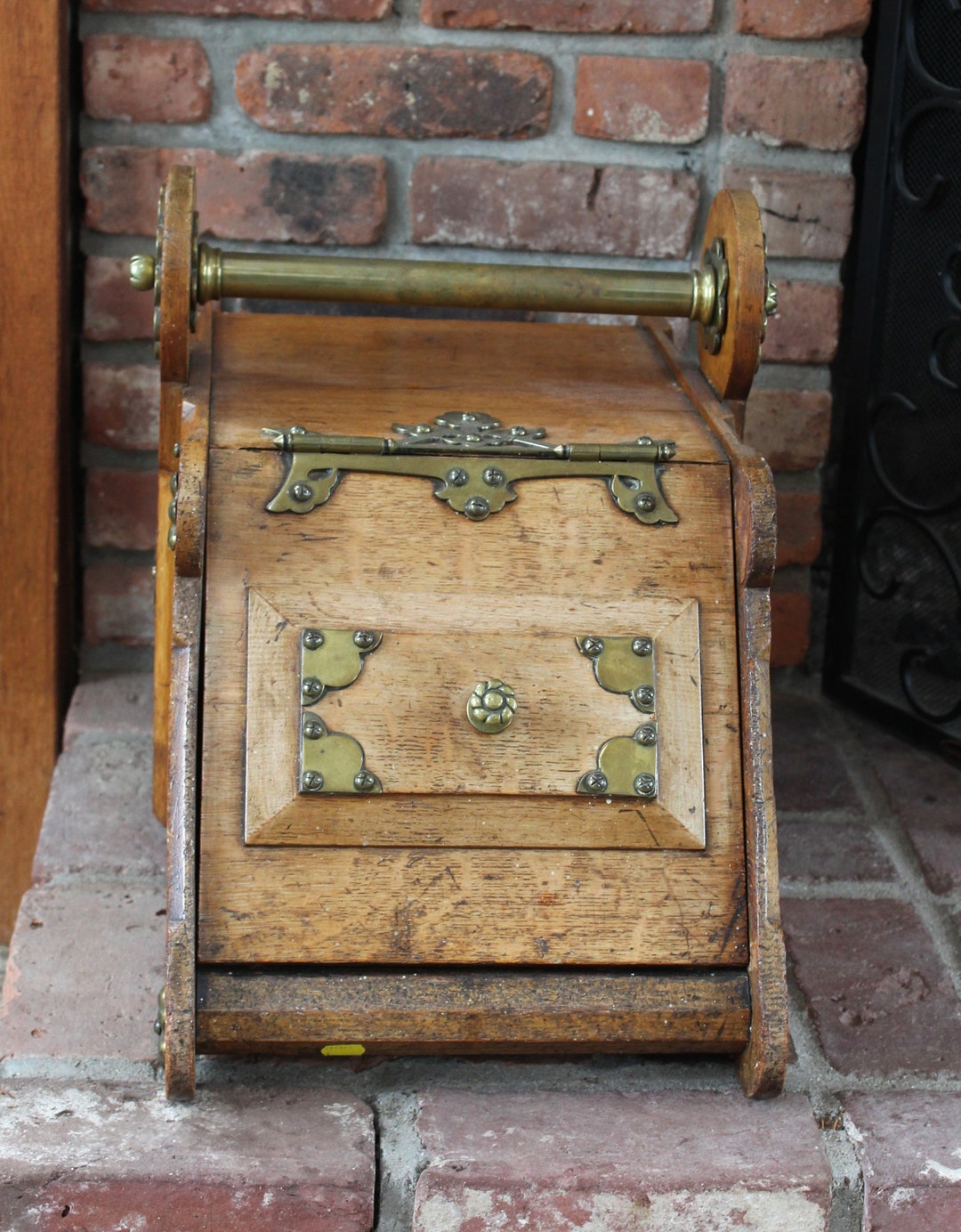 Victorian English Oak and Brass Coal Box Coal Scuttle Purdonium ...