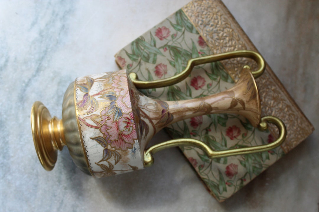 Antique Doulton Burslem Double Handled Vase 9 Gilded Amphoric floral Mo ...