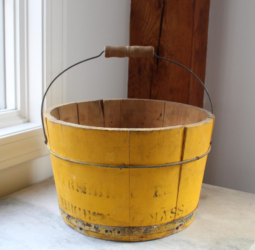 Exceptional Antique Yellow Painted Wooden Bucket - Bail Handle ...