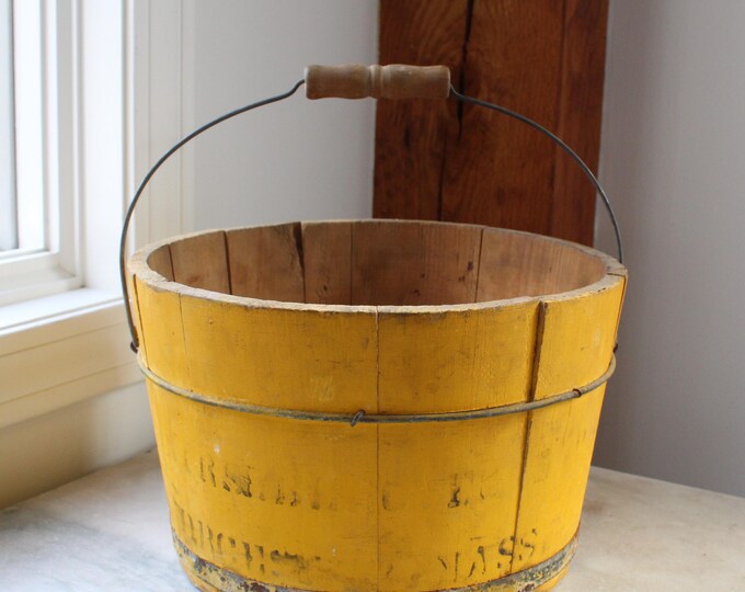 Exceptional Antique Yellow Painted Wooden Bucket - Bail Handle ...