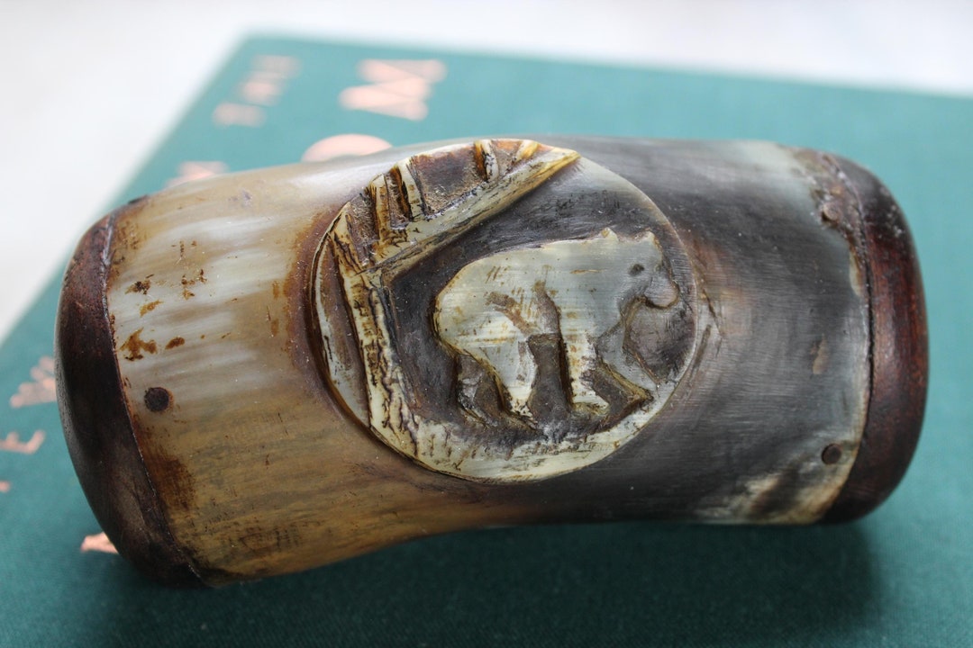 Antique Carved Powderhorn - Rum Horn - Carved Bear - Lodge Decor ...