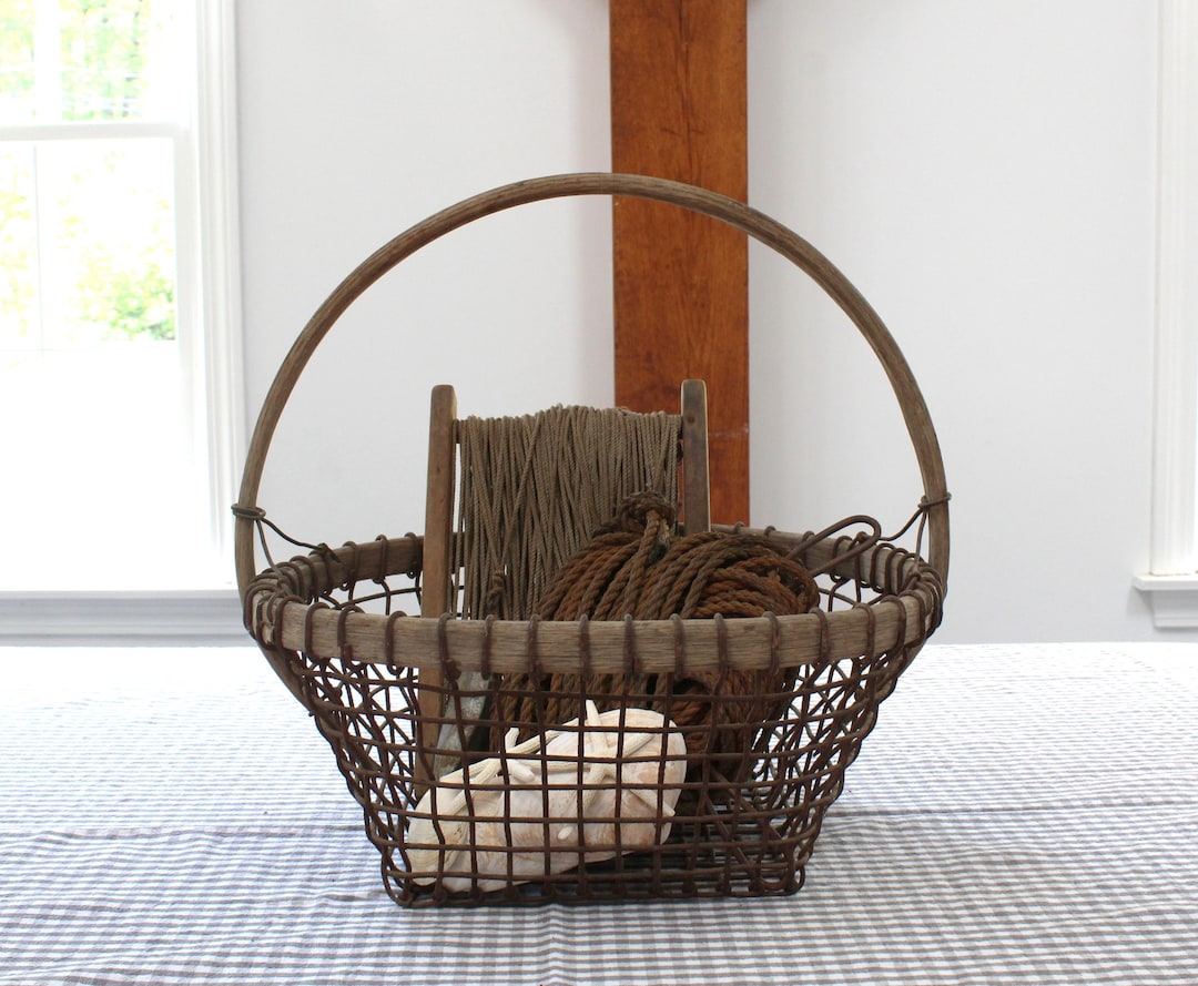 Early New England Handmade Bentwood and Wire Clam Basket - Folk Art ...