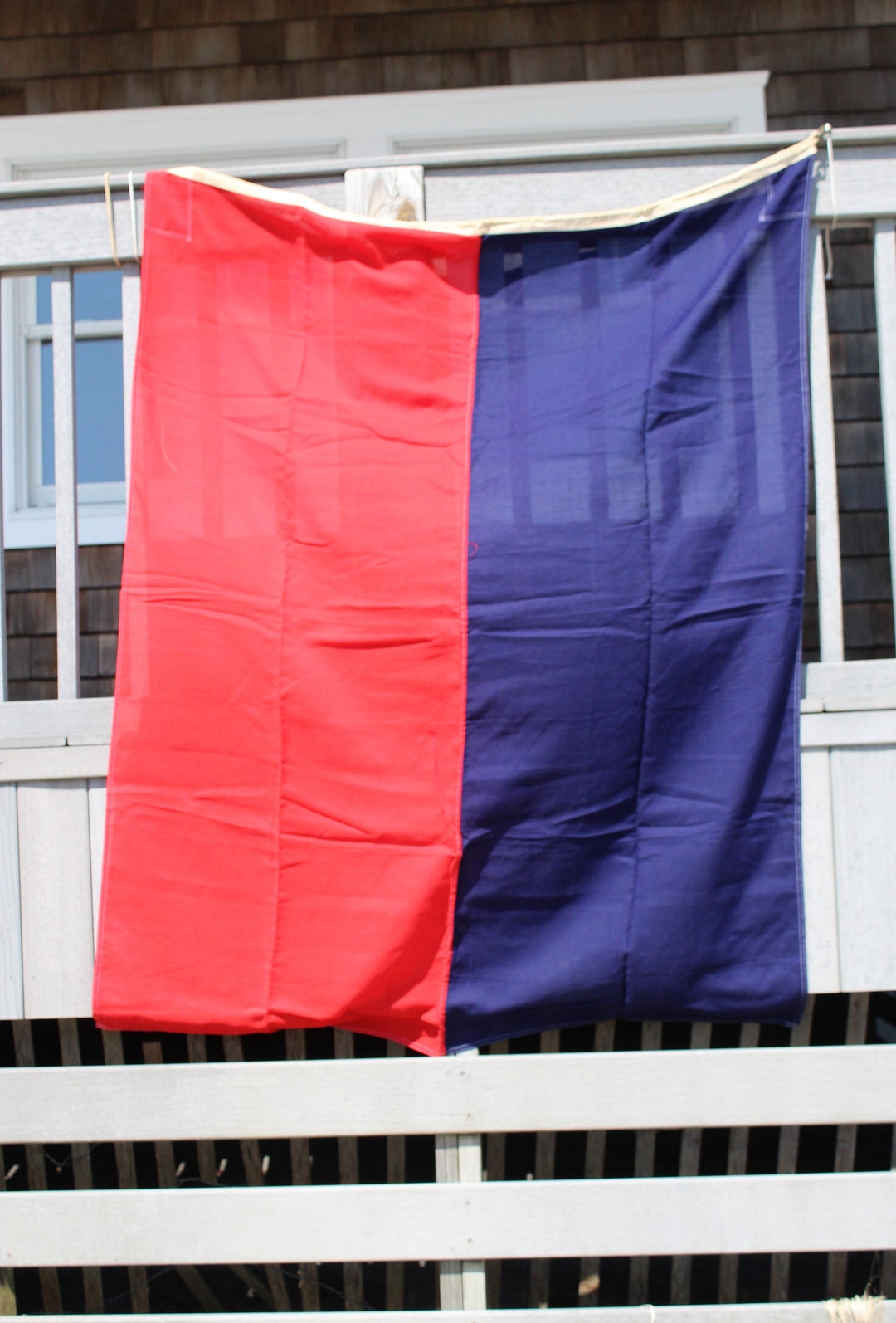 Vintage 65" Nautical Signal Flag - "e" - Echo - Boating - Red - Blue ...