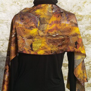 Autumn Moth Collage Silk Crepe Satin Scarf in Wonderful Autumnal Golds ...